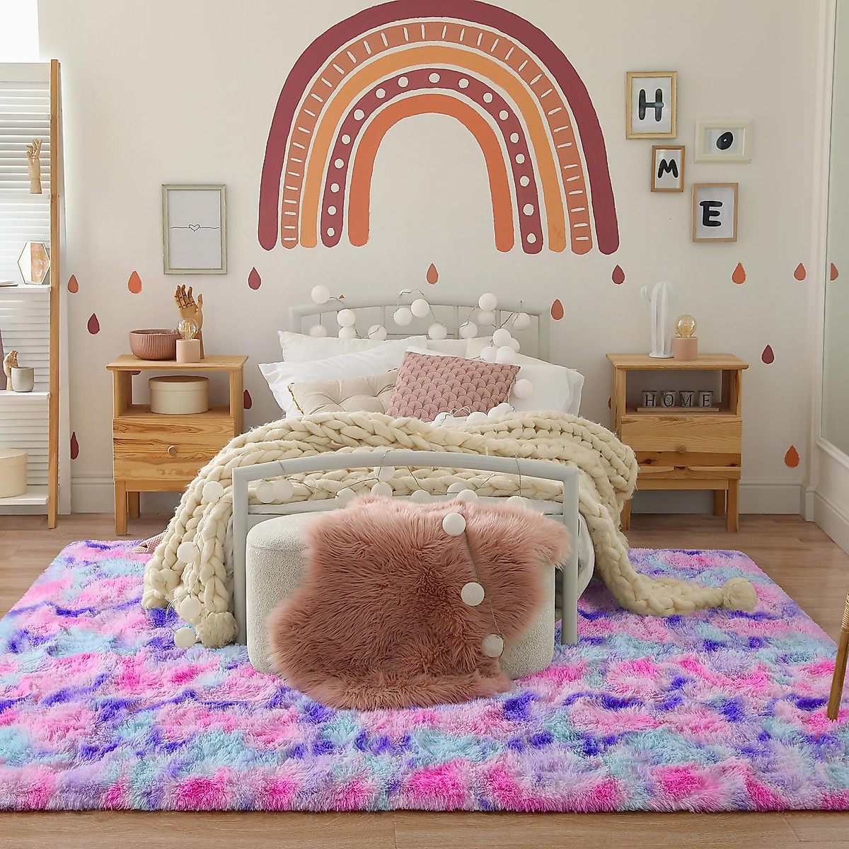 Chicrug Cute Fluffy Area Rug for Girls Bedroom, 5x8 Feet Fluffy Kids Rug for Room Decor, Shag Soft Dorm Playroom Rug, Bedside Rug for Baby Nursery Room, Hot Pink