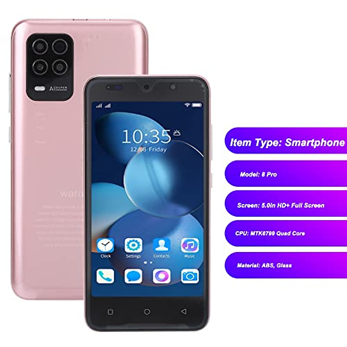 Unlocked Cell Phone, 5" Full HD Unlocked Smartphone 2GB RAM 32GB ROM Dual Card Dual Standby Mobile Phone for Android, Facial Recognition, 2200mAh Battery(Rose Red)