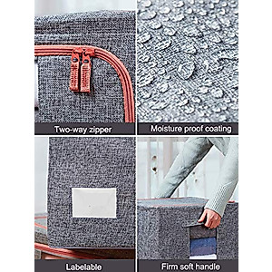 BOLLAER Flodable Storage Box, Oxford Cloth Steel Frame Shelf Storage Bag Quilt Clothing Blanket Container Organizer See-Through Window Double Zipper (100L)