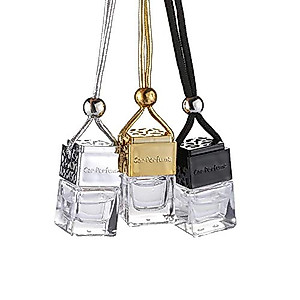 4 Packs Car Essential Oil Diffuser Empty Square Perfume Bottles Hanging Diffuser Bottle Air Fresher Ornament Rearview Mirror Decor (Black)
