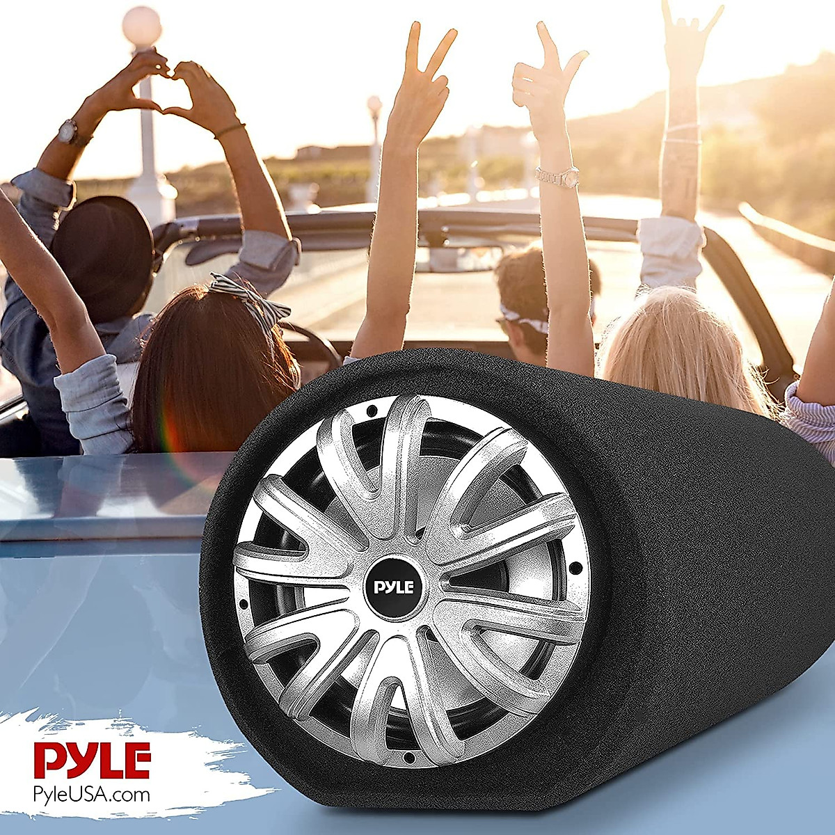 Pyle 12-Inch Carpeted Subwoofer Tube Speaker - 500 Watt High Powered Car Audio Sound Component Speaker Enclosure System with 2” Aluminum Voice Coil, 4 Ohm, Rear Vented Design - PLTB121