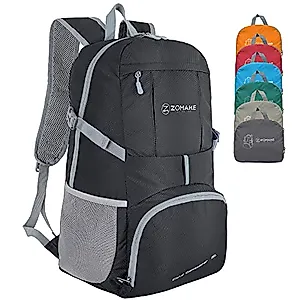 ZOMAKE Lightweight Packable Backpack 35L - Light Foldable Backpacks Water Resistant Collapsible Hiking Backpack - Compact Folding Day Pack for Travel Camping(Black)