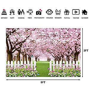 Lofaris 5x3ft Spring Flowers Photography Backdrop Pink Floral Cheery Blossom Easter Background Baby Shower Birthday Wedding Marriage Registration Bridal Shower Portrait Banner Photo Booth Studio Props