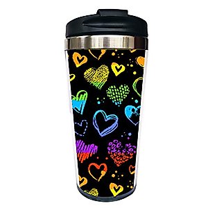 Waldeal LGBT Pride Travel Coffee Mug with Flip Lid, Lesbian Gay Love Rainbow Heart Stainless Steel Valentine's Day Cup Water Bottle 15 OZ, Birthday Anniversary Mug for Girlfriend Boyfriend