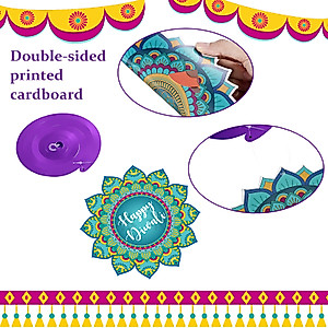 54 Pcs Diwali Party Decorations, Happy Diwali Party Hanging Swirls Deepavali Ceiling Decor Foil Double Spiral Lights Rangoli Hanging Swirls Decor for Home Indian Party Supplies