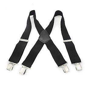 Sold_By_Cheapnwork Mens Braces Suspenders Black 50mm (Width) X Back Heavy Duty Biker Snowboard Trousers Elastic Tuxedo Pant