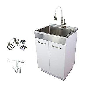 Transolid TCAM-2420-WS 24-in x 20-in x 34.6-in Laundry Sink Cabinet with Faucet and Accessories, White