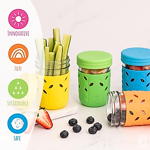 Elk and Friends Kids & Toddler Cups | The Original Glass Mason jars 8 oz with Silicone Sleeves & Silicone Straws with Stoppers | Smoothie Cups | Spill Proof Sippy Cups for Toddlers