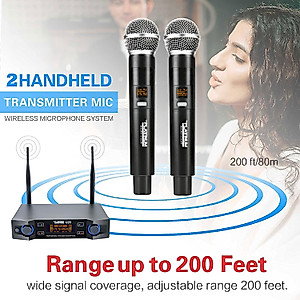 The Platinum UHF Wireless Microphone System, 200FT UHF Range Metal Professional Dual Channel Handheld Dynamic Mic System with Professional Karaoke Receiver, for Party, KTV, Meeting, Wedding (TP-U20)