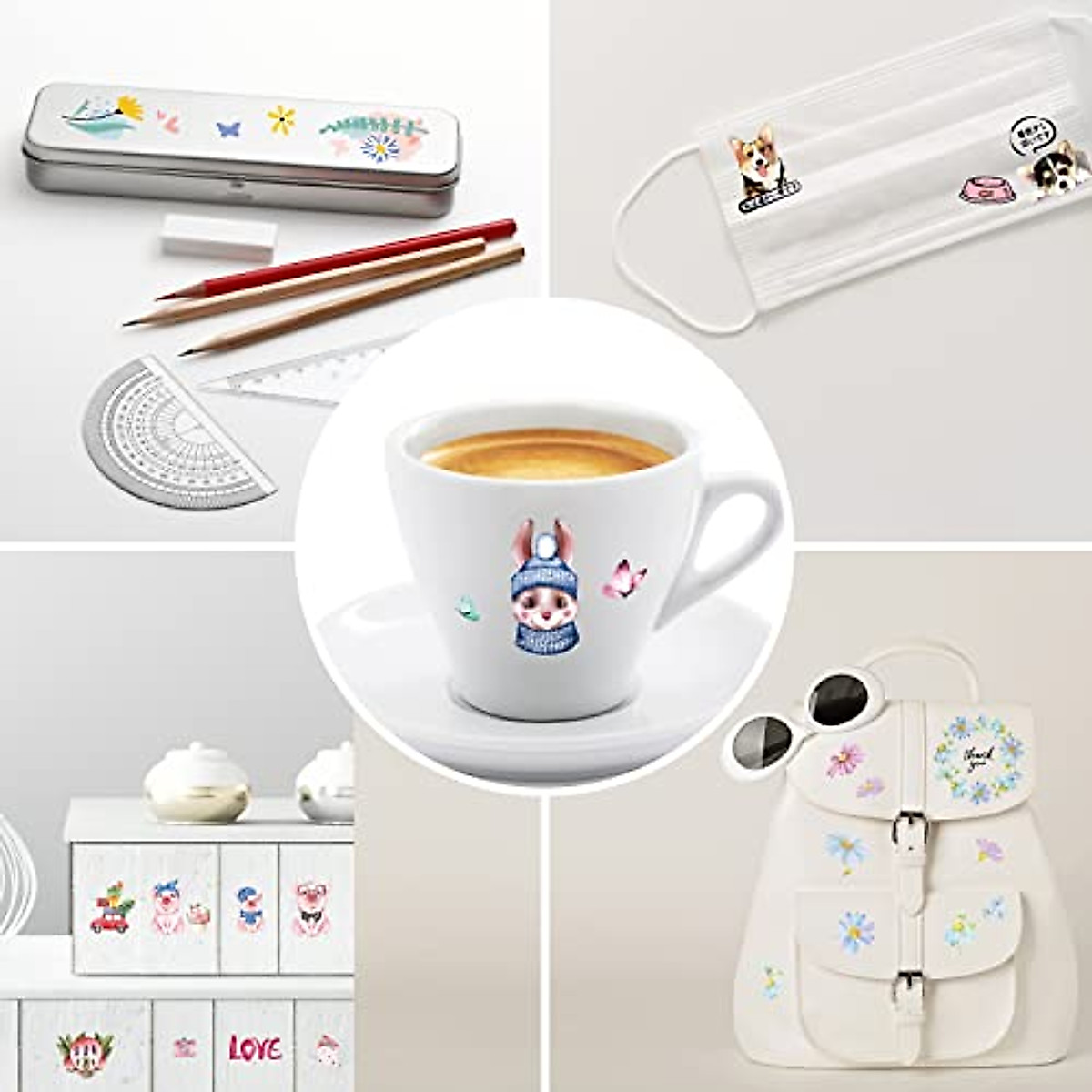 Rub on Transfers for Crafts Furniture Transfers Rub on Stickers Flower Plant Animal Country Style Rub on Transfers Decoration for Diary Album Journals DIY 8 Sheets