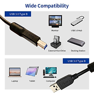 MITATTOK USB A to USB B 3.0 Cable (5FT), USB 3.0 Type A to B Male Cable Compatible with Monitor, Docking Station, Printer, External Hard Drivers, Scanner, USB Hub and More-Black
