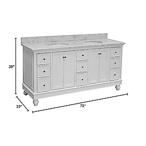 Kitchen Bath Collection Bella 72-inch Double Bathroom Vanity (White/Carrara): Includes White Cabinet with Authentic Italian Carrara Marble Countertop and White Ceramic Sinks