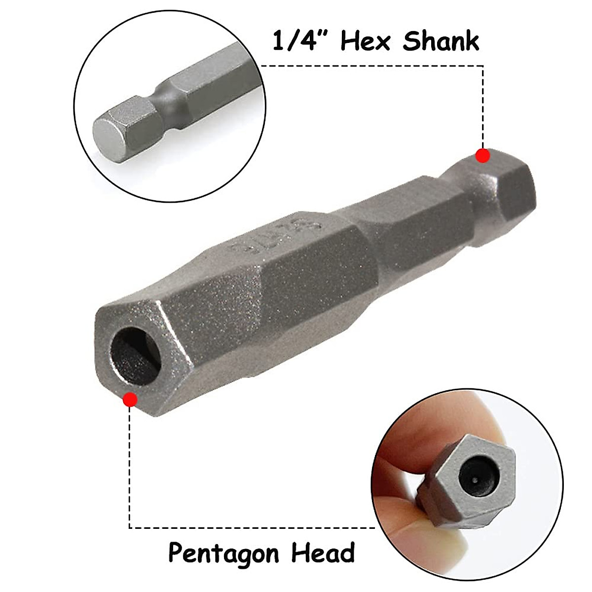 Saipe 10-Piece Magnetic Pentagon Head Screwdriver Bit Set Metric Sizes 1/4 Inch Hex Shank 5 Sided Security Tamper Proof Screw Driver Drill Bits, 50mm/2inch Length for Power Drills and Impact Drivers