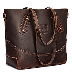 S-ZONE Vintage Genuine Leather Tote Bag for Women Work Shoulder Purse Large