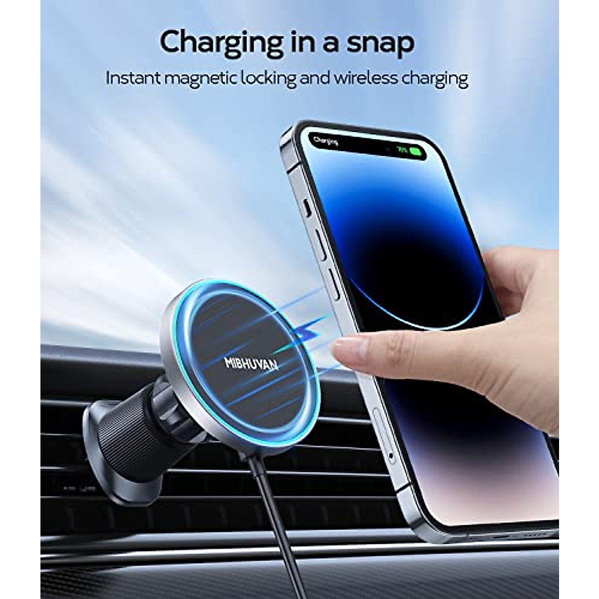 Mibhuvan Magnetic Wireless Car Charger Mount [15W Fast Charging] for Magsafe Phone Holder Mount [20 Strongest Magnets] Vent Mount Magnetic Car Charger Mount for iPhone 14 13 12 Pro Samsung Cell Phones