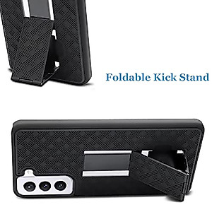 Samsung Galaxy S21 FE Case, Fingic Galaxy S21 FE Holster Case Combo Shell Slim Rugged Case with Kickstand Swivel Belt Clip Holster Shockproof Cover for Samsung Galaxy S21 FE 5G 2022, Black