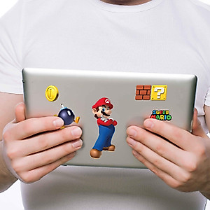 Super Mario, 6 Pack, Mario Tech Decals, Waterproof Stickers for Phone, Laptop, Water Bottle, Skateboard, Vinyl Stickers for Boys and Girls
