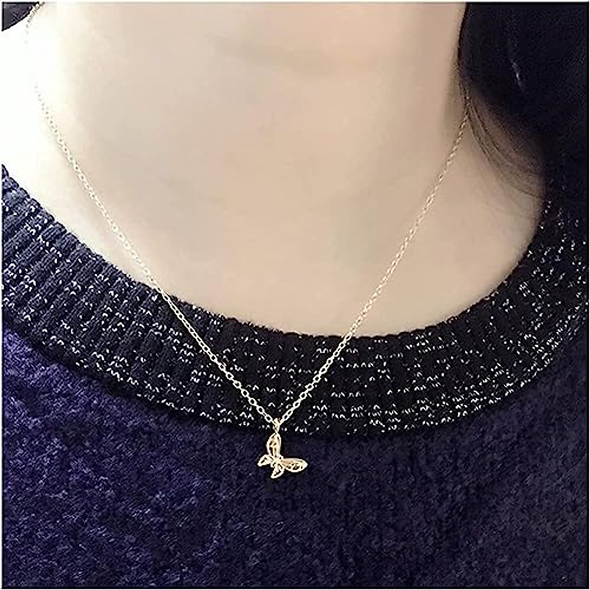 LANG XUAN Friendship Compass Necklace Good Luck Butterfly Pendant Chain Necklace with Message Card Gift Card for Women Girl