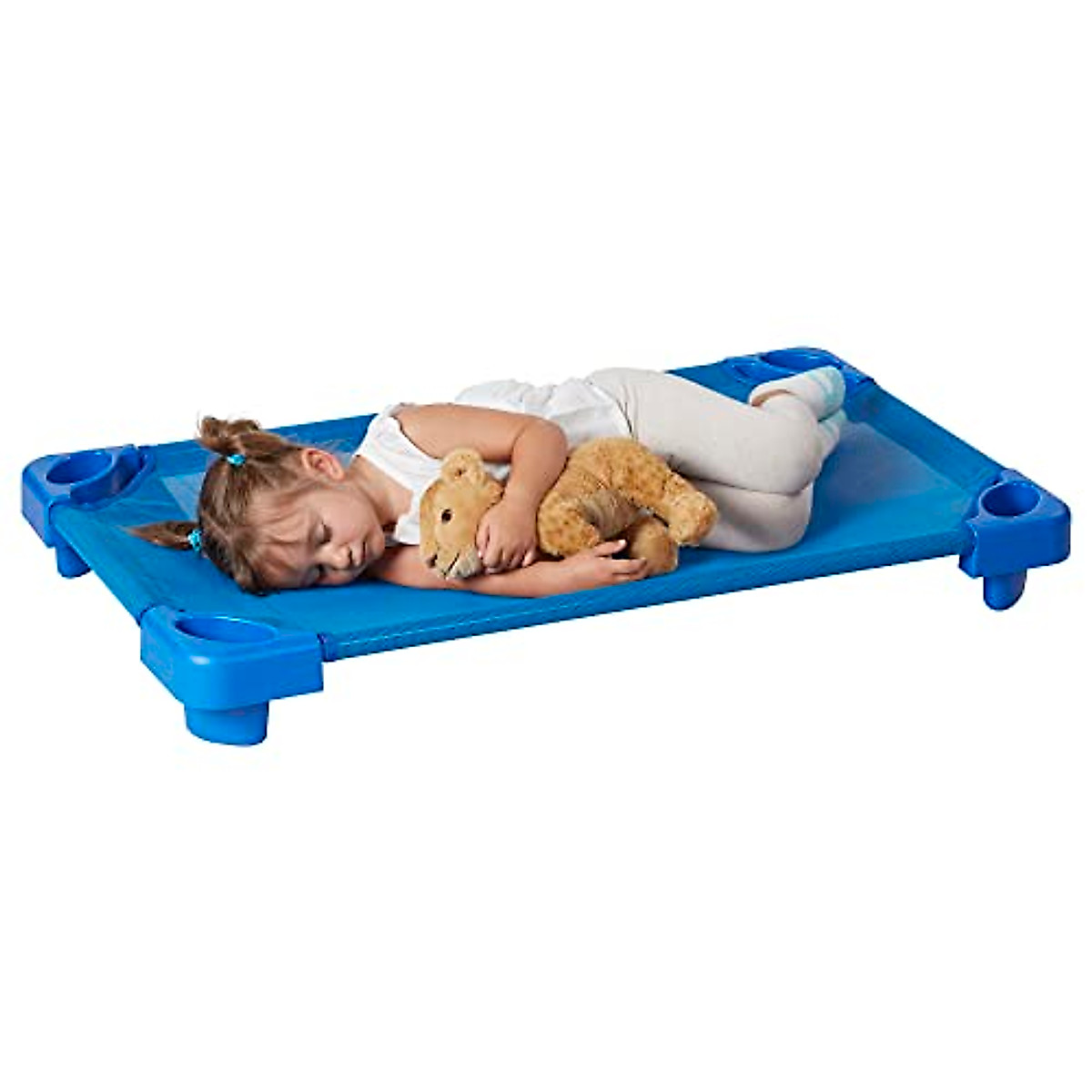 ECR4Kids Stackable Kiddie Cot, Toddler Size, Classroom Furniture, Blue, 6-Pack