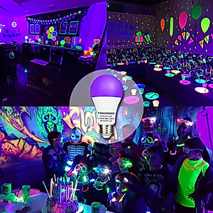 FAGUANGAO LED Black Light Bulb,9W(75Watt Equivalent) A19 UV Blacklight Bulb,120V,UVA Level 390-400nm,E26 Medium Base,Glow in The Dark for Blacklight Party,Fluorescent Poster,Body Paint(6 Pack)