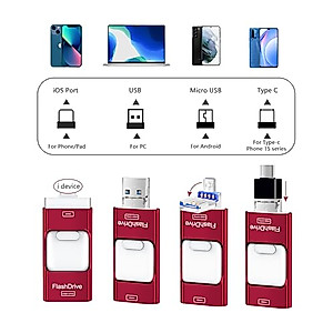 Sunany Flash Drive 128GB, USB Memory Stick External Storage Thumb Drive Compatible for Phone, Pad, Android, PC and More Devices (Red)