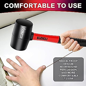 LOZAGU 16 oz Rubber Mallet Hammer, Fiberglass Handle, Rubber Mallet for Flooring, Tent Stakes, Woodworking, Camping, Soft Blow Tasks without Damage