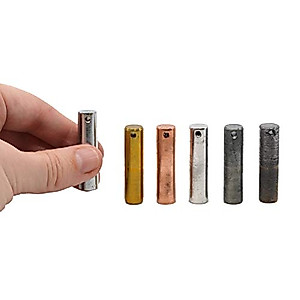 6pc Specific Heat Metal Cylinders Set - Copper, Lead, Brass, Zinc, Iron & Aluminum - Includes Wooden Storage Block - for Specific Heat, Specific Gravity & Density Experimentation - Eisco Labs