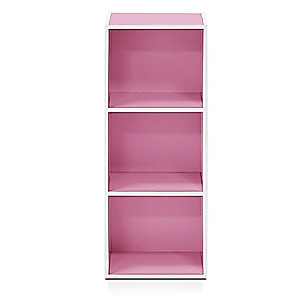 Furinno 3-Tier Open Shelf Bookcase, White/Pink 11003WH/PI & Turn-N-Tube 3-Tier Compact Multipurpose Shelf Display Rack, Pink/White