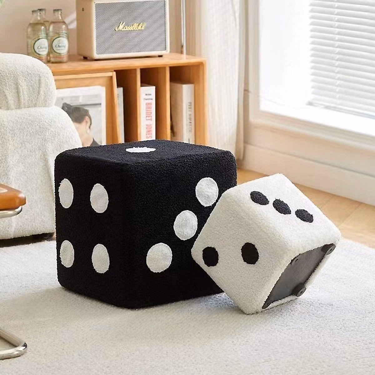 TALFEHR Shoes Stool Footstool Dice Design for Entrance,Soft Comfortable Small Foot Stool Floor Chair, Rest Stool for Living Room Decoration Entryway Stool (White,12in)