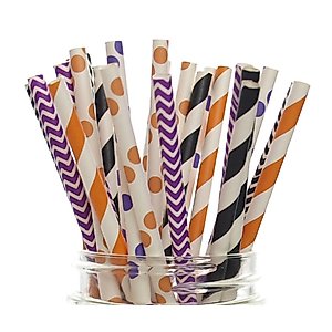 Halloween Straws (Halloween Orange, Black and Purple, 25)