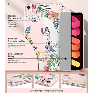 MoKo Case Fit New iPad Mini 6 2021 (6th Generation 8.3 inch), Soft TPU Translucent Frosted Back Cover Slim Smart Shell Stand Folio Case for iPad Mini, Auto Wake/Sleep, Fragrant Flowers