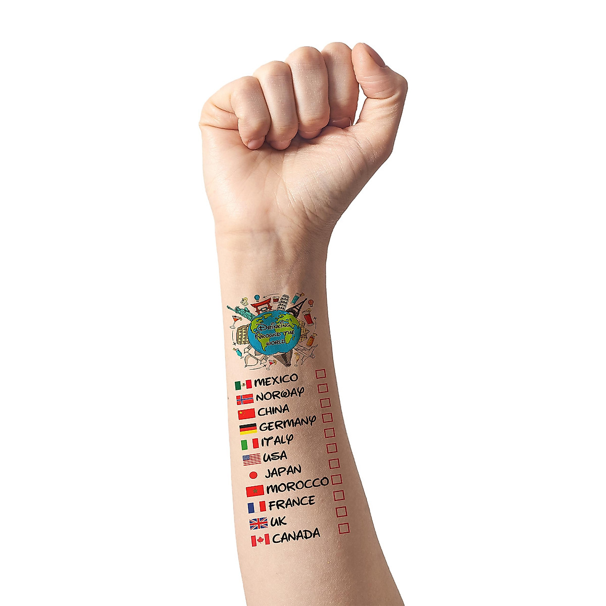 Drinking Around The World - Pack Of 4 Tattoo - Perfect For Trip To Epcot