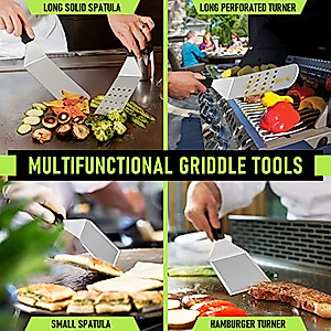 21Pcs Griddle Accessories Kit, HaSteeL Stainless Steel Griddle Spatula Tools with Portable Bag, Heavy Duty Metal Spatula Chopper/Bacon Press/Scraper/Burger Turner for Flat Top Cast Iron BBQ Grill