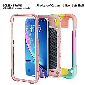 MARKILL Compatible with iPhone XR Case 6.1 Inch with Ring Stand, Heavy-Duty Military Grade Shockproof Phone Cover with Magnetic Car Mount for iPhone XR 6.1. (Rainbow Pink)