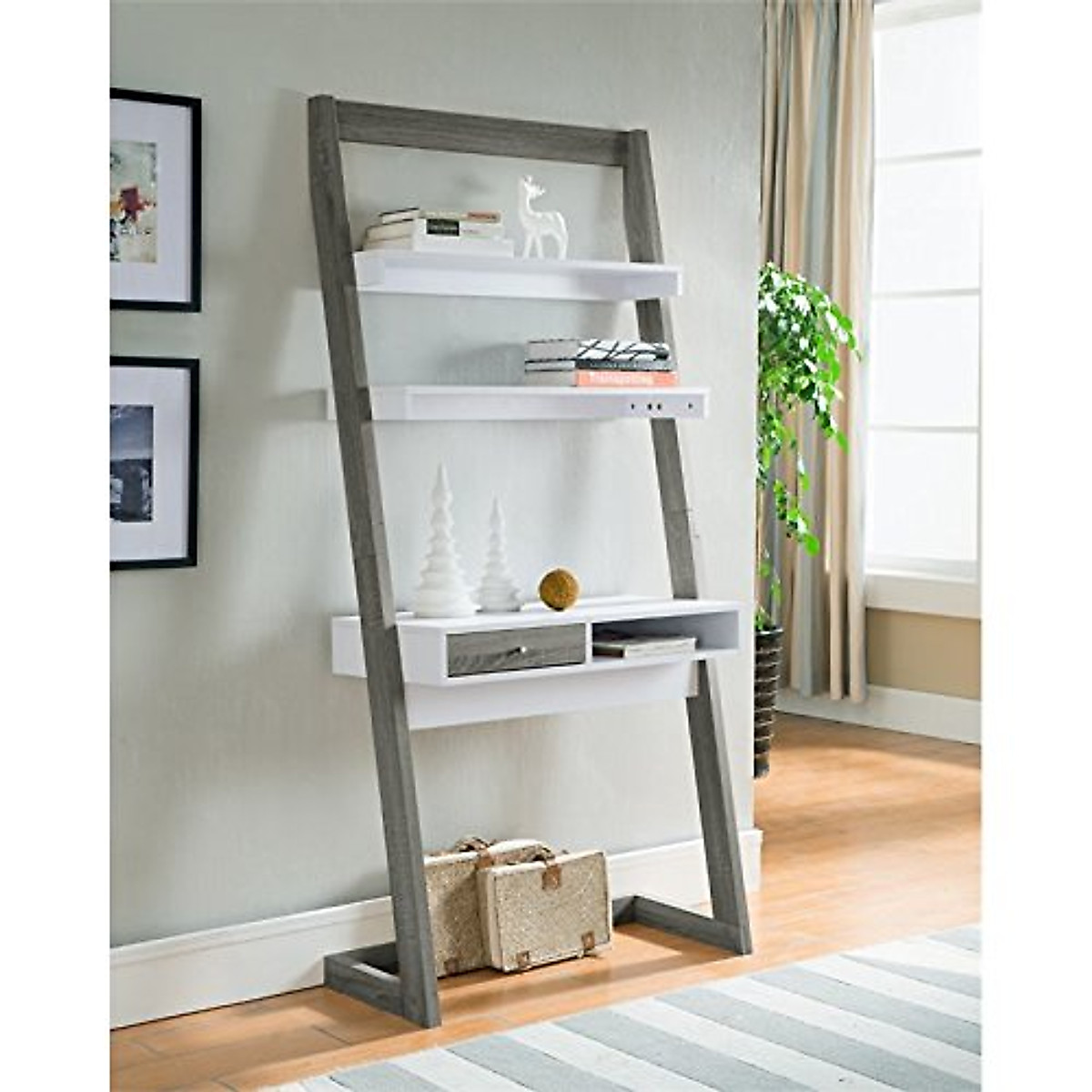 Furniture of America Lazlo Wood Writing Desk with Shelves in Distressed Gray