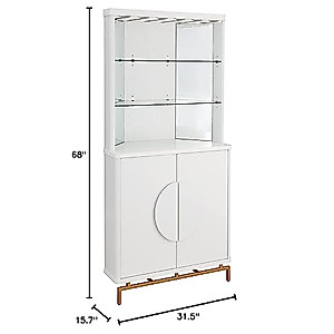 Home Source 68" Liquor Cabinet with Half Moon Handles and Metal Base, Ideal for Bars & Wine Cabinets and Kitchen Storage Cabinets, Wine Bar Cabinet with Storage for Kitchen,Dining Room,White