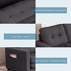 VINGLI Loveseat Sleeper, 80" Convertible Loveseat Sofa Bed Mid-Century Modern Sleeper Sofa Twin Floor Gaming Sofa Couch, Upholstered Fabric Futon Sofa for Living Room, Foldable Lazy Recliner Sofa,Grey