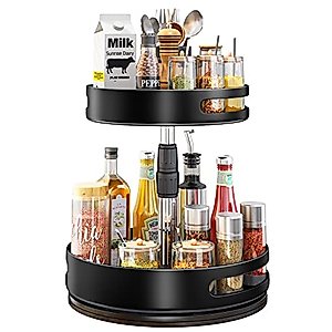 Lazy Susans Organizer 2 Tier Metal Steel, Turntable Height Adjustable, SAYZH Rotating Spice Racks for Pantry Cabinet Cupboard Table, 10 inch, Black