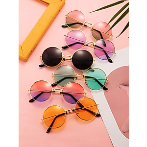 Blulu 12 Pairs 60s 70s Hippie Circle Sunglasses for Women Men Retro Hippie Glasses Round Tinted Lens Sunglasses Pack Vintage Hipster Small Hippie Eyewear for Men Women Masquerade Costumes Party Gifts