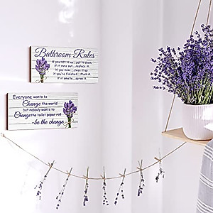 Jetec 2 Pieces Bathroom Wall Decor Bathroom Rules Flower Wall Art Funny Ocean Beach Bathroom Signs Rustic Bathroom Wooden Signs Farmhous