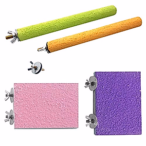 NEWCOMDIGI Colorful Bird Perch Stand, Birdcage Toys, Natural Wood Platform and Paw Grinding Sticks for Parrot, Budgies, Parakeet, Cockatiels, Hamster, Conure, Lovebirds, Gerbil, Rat, Mouse(4 PCS Set)