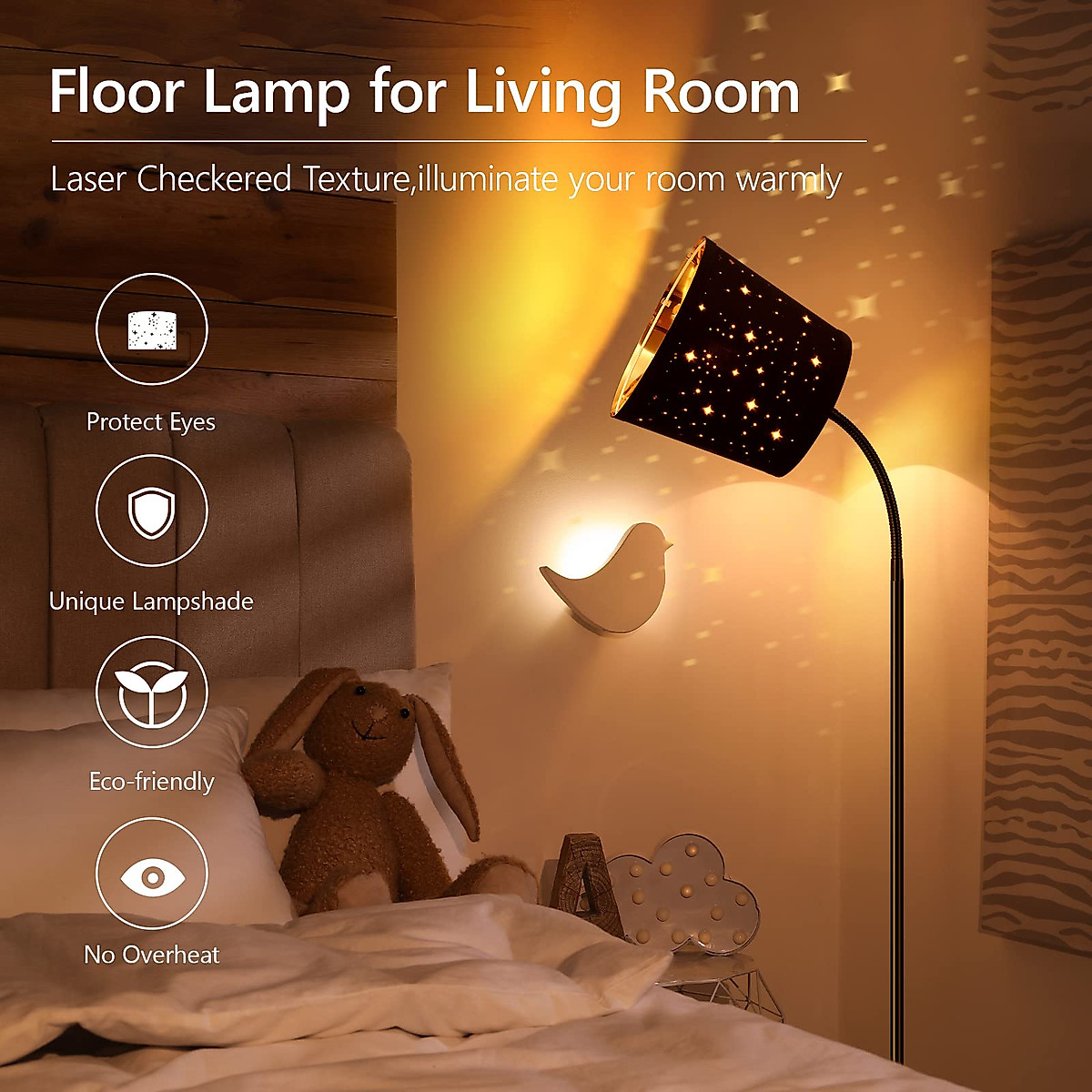 AUQUEE LED Floor Lamp, Standing Lamp for Living Room with Linen Lamp Shade,Adjustable Gooseneck Modern Reading Light,Floor Lamps for Bedroom,Office,Farmhouse,6W LED Bulb Included