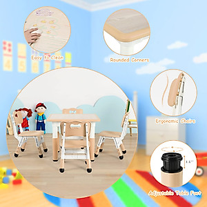 Arlopu Kids Study Table and Chair Set, Height Adjustable Children Desk and 4 Chairs Set, Toddler Multi-Activity Table Set for Reading, Drawing, Eating, Max Load 220lbs Boys Girls Gift (Beige)