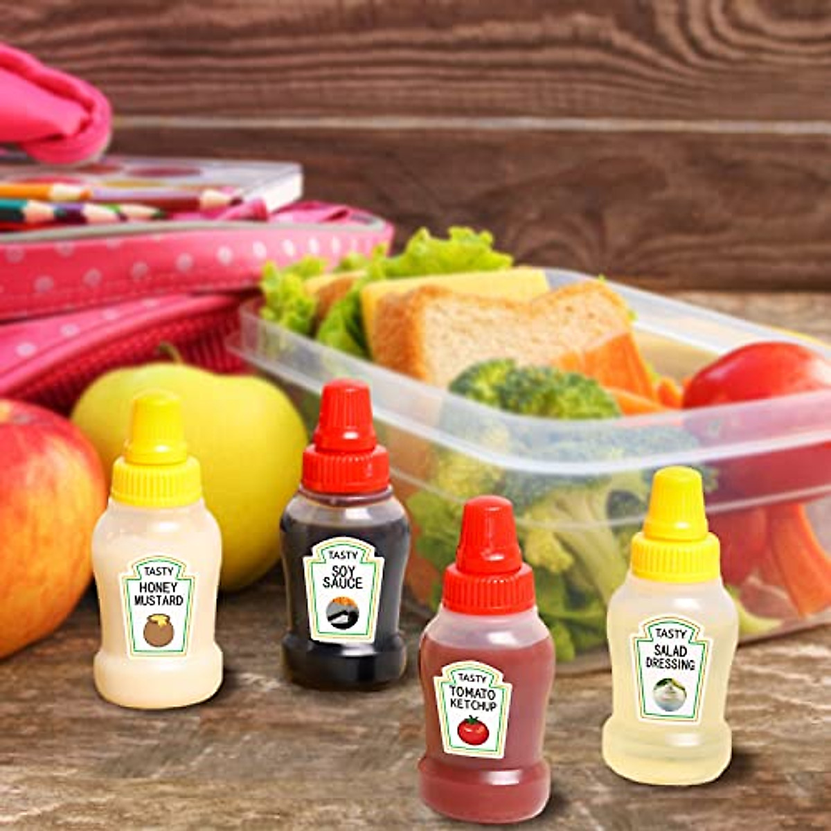Xuyyicao 12 Pcs Mini Ketchup Bottles,25ml Condiment Squeeze Bottles,Plastic Sauce Container for Kids,Office,Bento Box,Picnic,Honey,Salad Dressing
