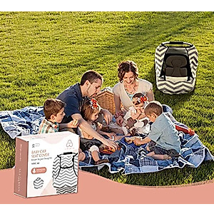 ACRABROS Car Seat Covers for Babies,Winter Infant Carseat Cover Canopy for Boys and Girls,Super Stretchy Adjustable Peeping Window with Mesh Cover,Warm Breathable Universal Fit, Grey White Chevron