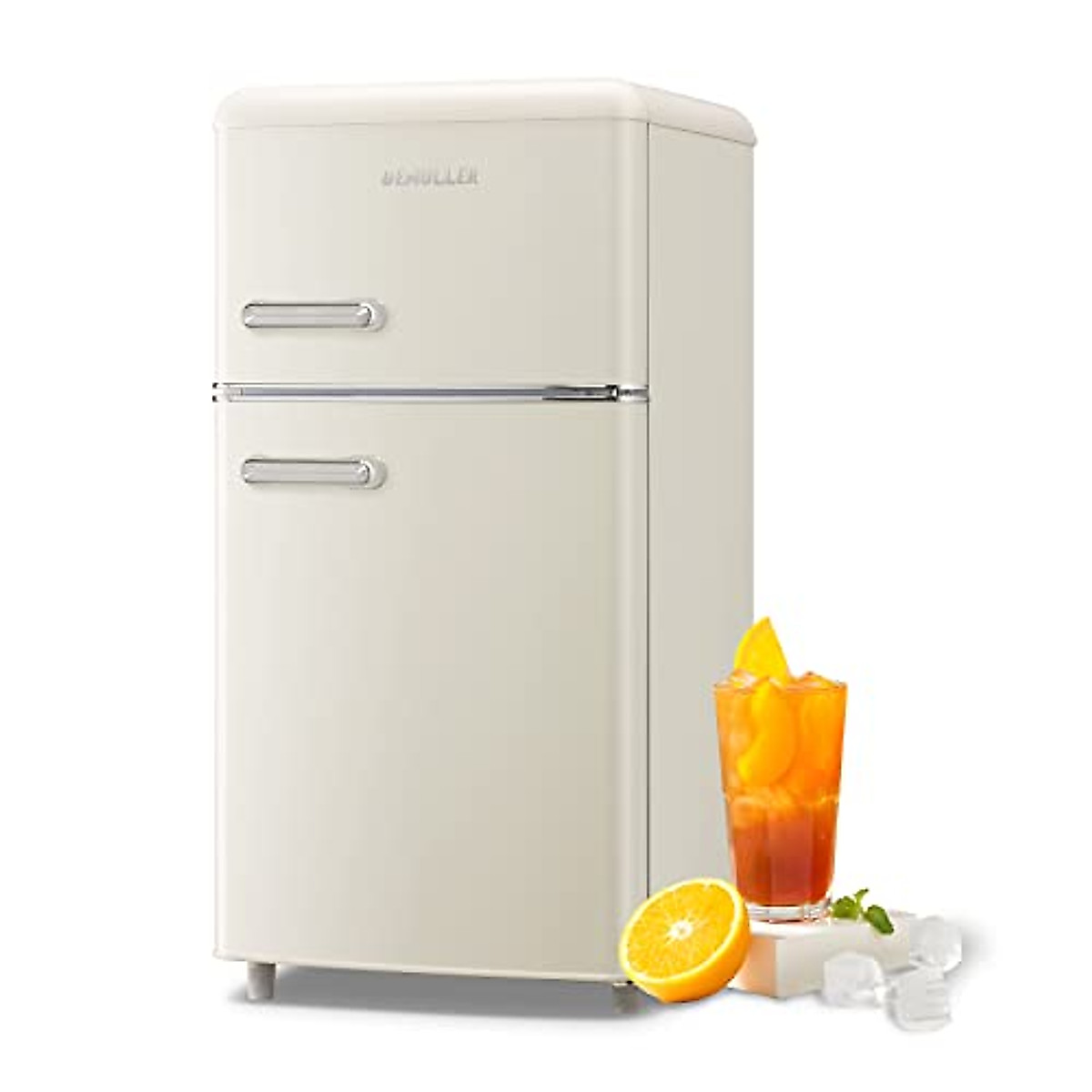 DEMULLER Retro Mini Fridge 3.5 Cu.ft Refrigerator with Top Freezer Compact Fridge Apartment Size Refrigerator Dual Door Fridge with Handles Small Refrigerator for Home Office Dorm