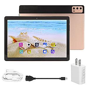 Cosiki 10 Inch Tablet, Tablet Call Support 100-240V 10 Inch IPS Screen for Home for Travel (Gold)
