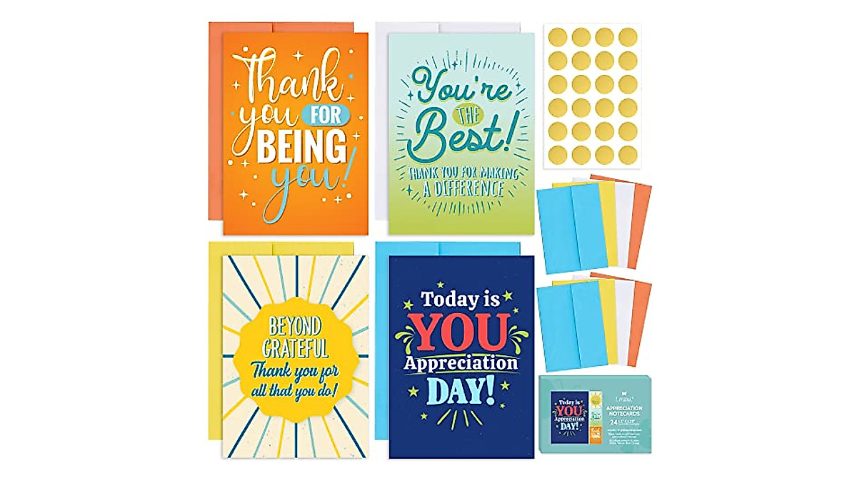 24 Premium Appreciation Cards with Colorful Envelopes