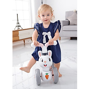 YGJT Baby Balance Bike Toys for 1 Year Old Girls, First Birthday Gifts for 10-36 Months Toddlers Bike, Non-Pedal 4 Silent Wheels Riding Toys, Kids Pre-School First Bike Rabbit