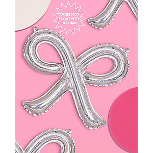 xo, Fetti Bow Balloon Holographic Foil - 4 pk, 22" | Bachelorette Party Decorations, Bow Theme Birthday Party, Bridal Engagement Decor, Coquette Cute Supplies, Girl Baby Shower, Tea Bday Ribbon Decor